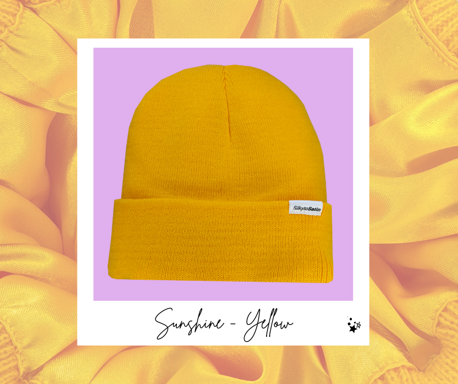 SUNSHINE - YELLOW SATIN-LINED BEANIE – silkytosatin