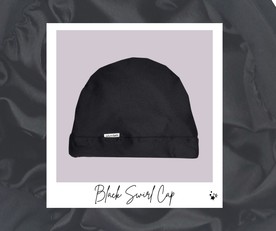 BLACK SLEEK SWIRL CAP – silkytosatin